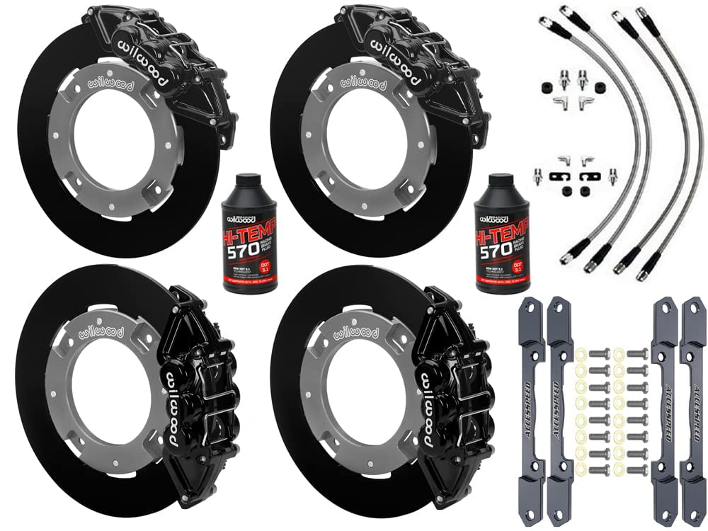 WILWOOD FRONT & REAR UTV BIG BRAKE KIT COMBO WITH BLACK CALIPERS, PLAIN ...
