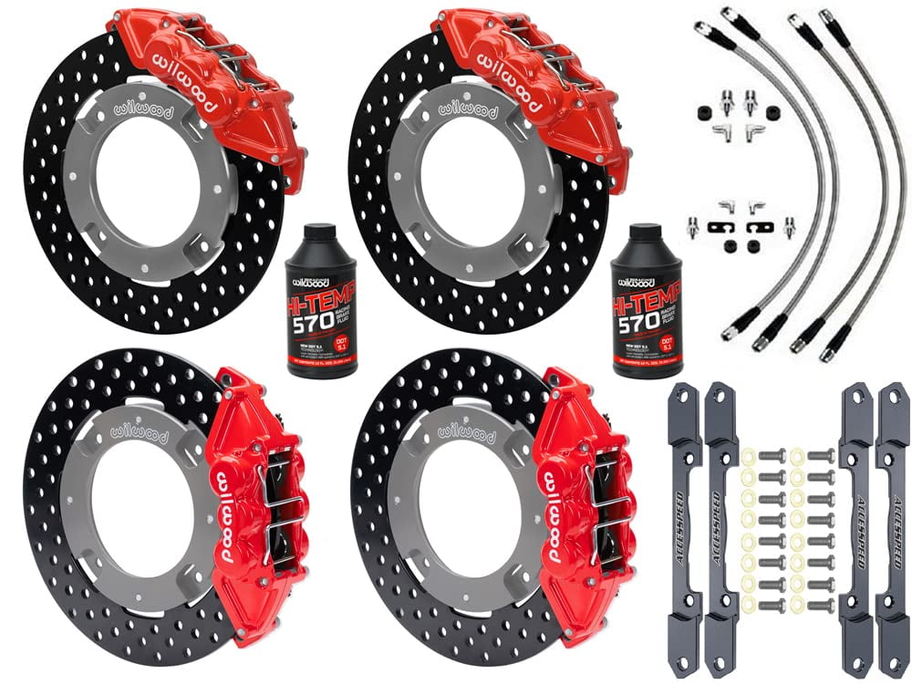 WILWOOD FRONT & REAR UTV BIG BRAKE KIT COMBO WITH RED CALIPERS, PLAIN ...