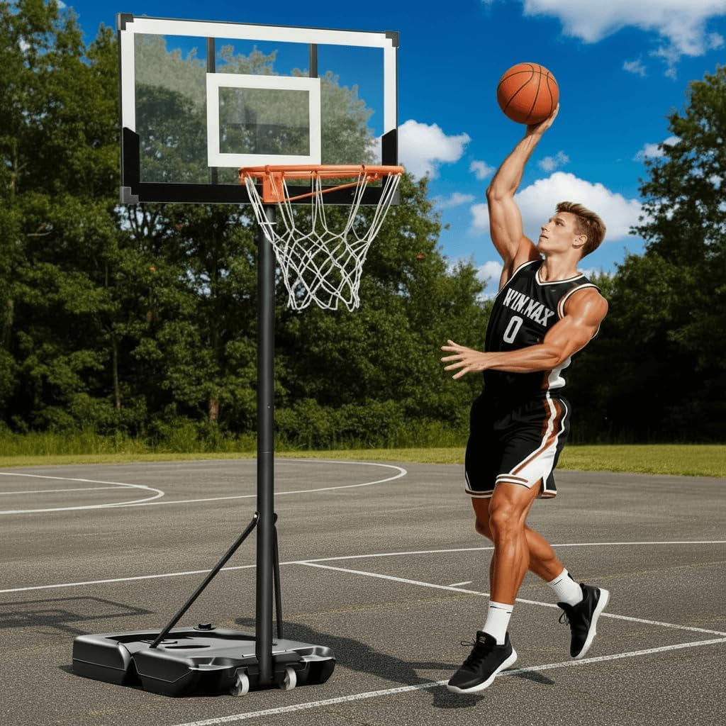 WIN.MAX Basketball HoopOutdoor 40 in Backboard, 3.3 to 10FT Tool-Free ...