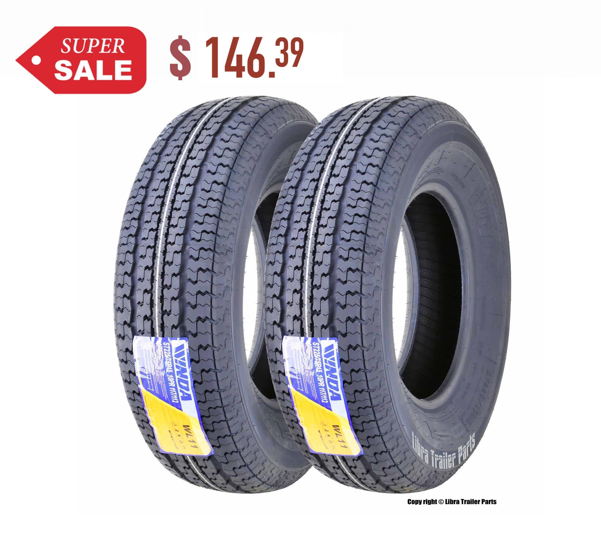 WINDA New Premium Trailer Tires ST 225/75R15 10PR Load Ranged E Steel ...