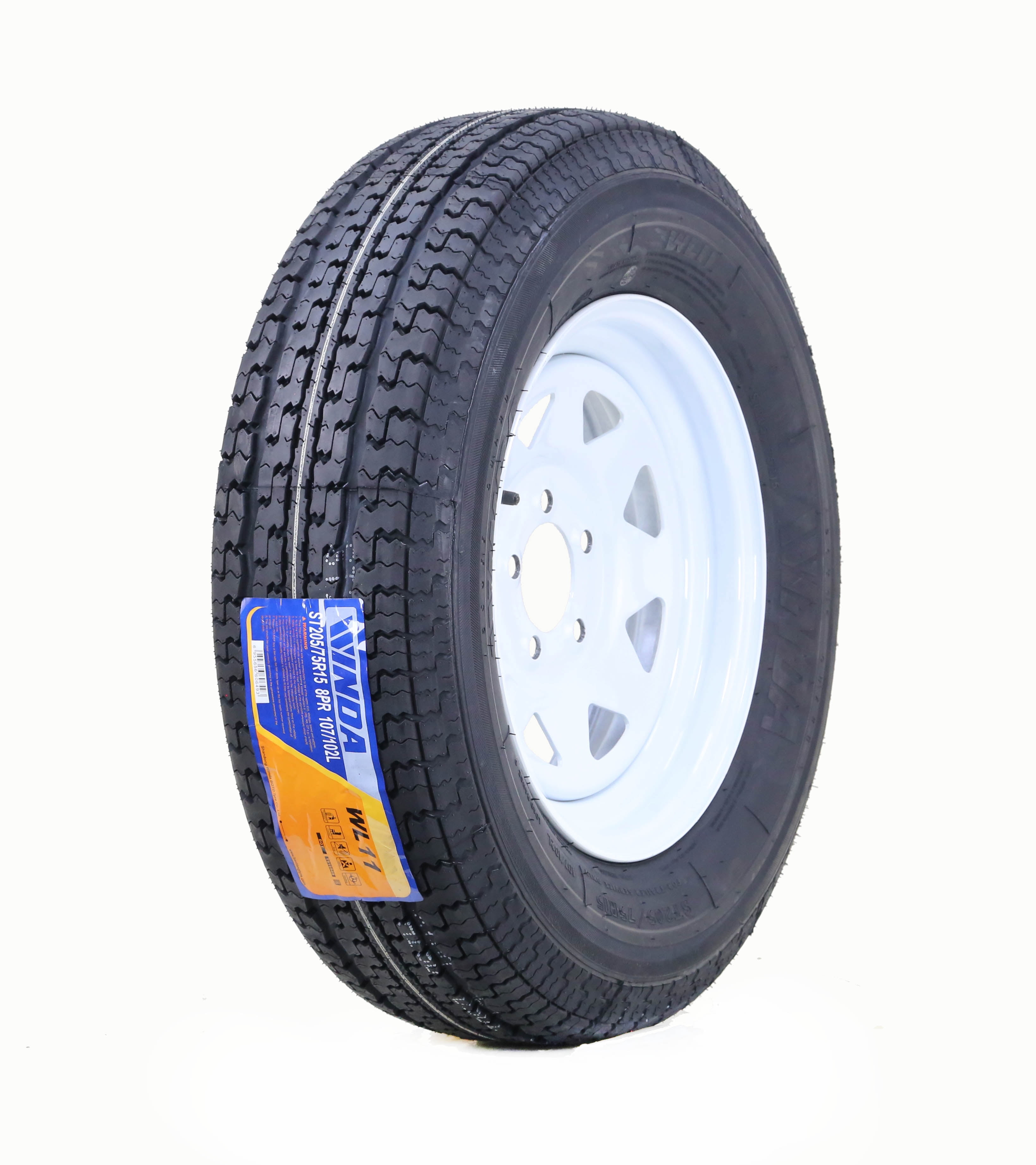 WINDA Trailer Tire Wheel Assembly ST205/75R15 8-Ply D 107L 5 Lug on 4.5 ...