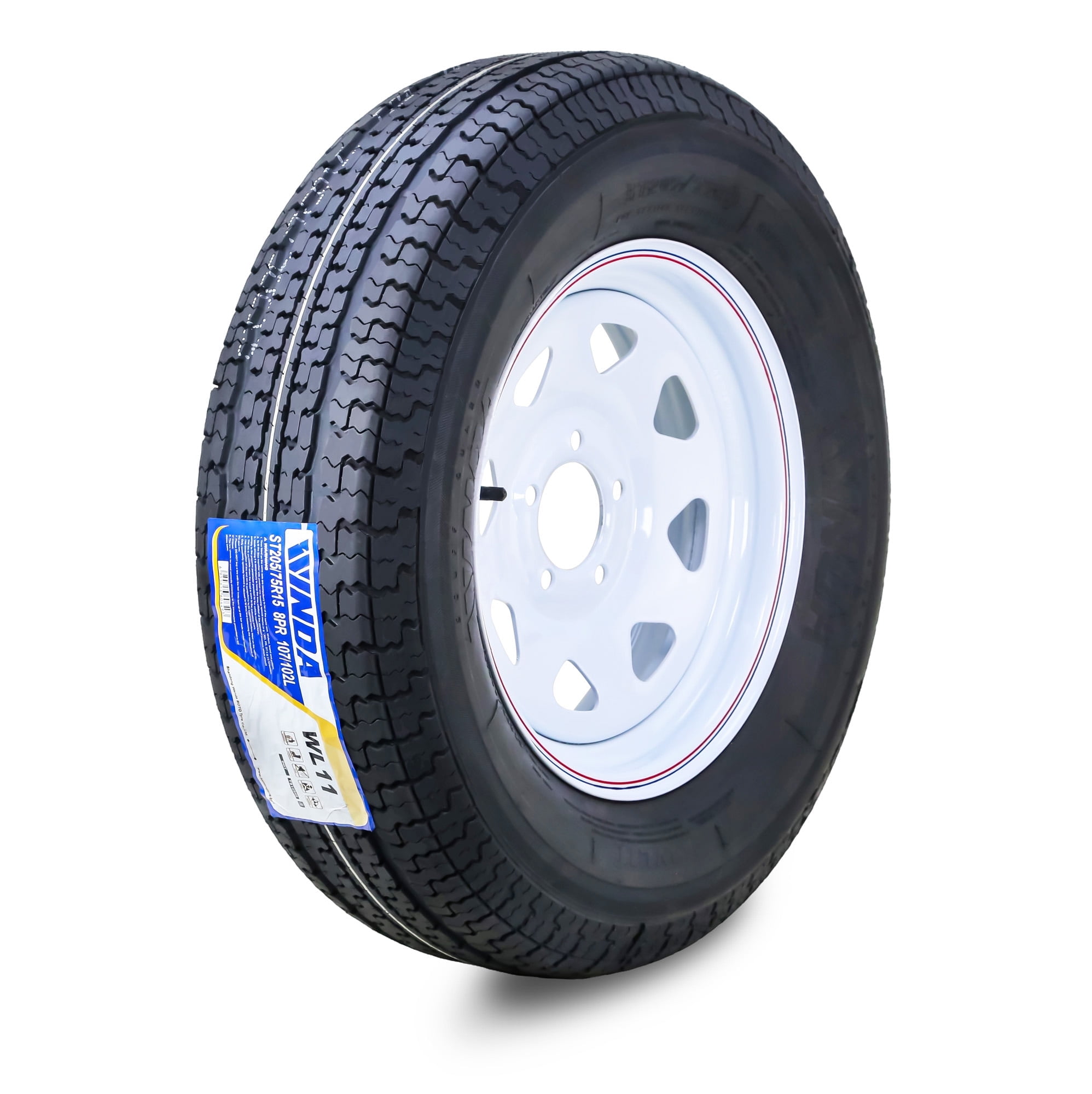 WINDA Trailer Tire Wheel Assembly ST205/75R15 8-Ply D 107M 5 Lug on 5 ...