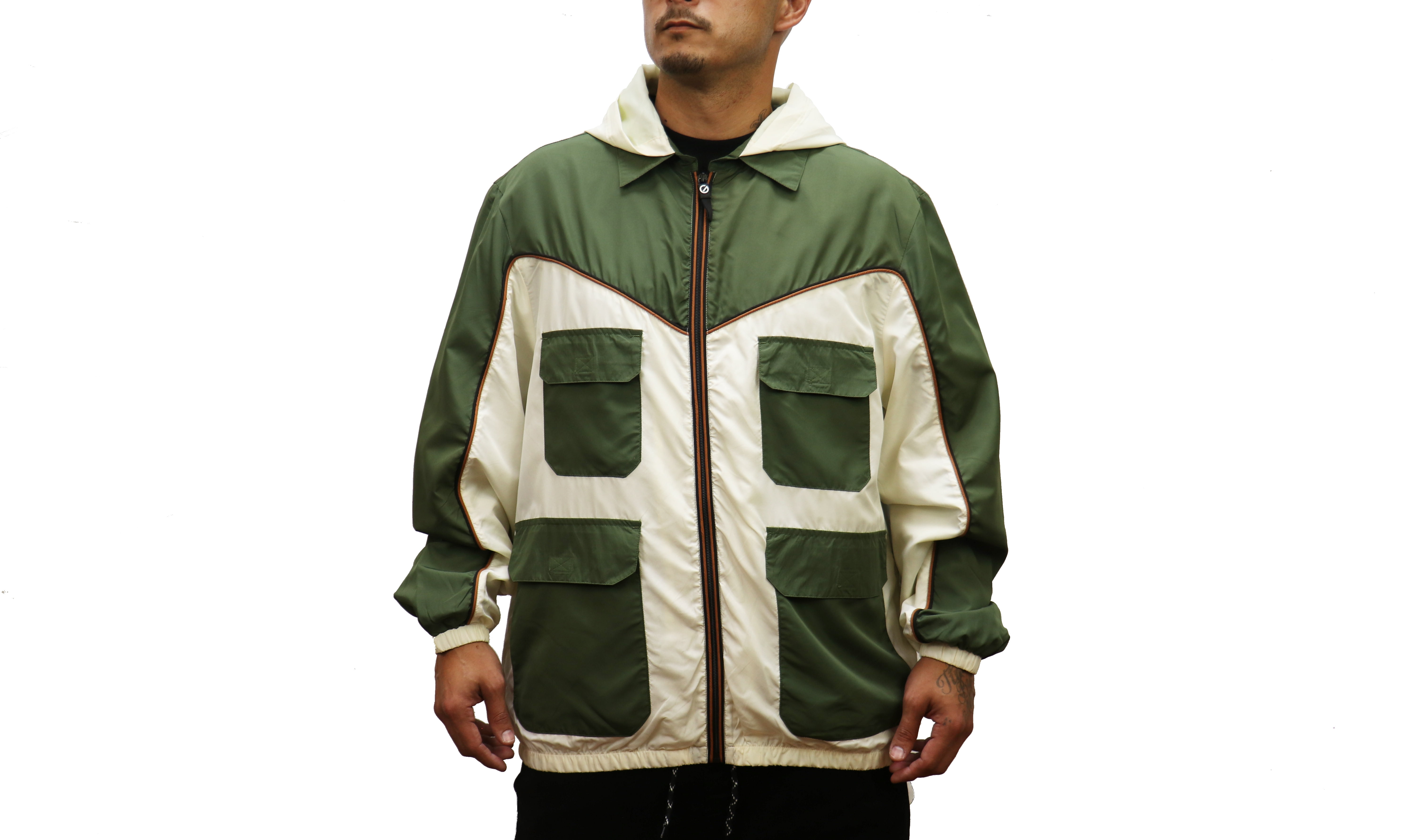 WINDBREAKER HOODED JACKET WITH MULTIPLE POCKETS AND DOUBLE PIPING ...