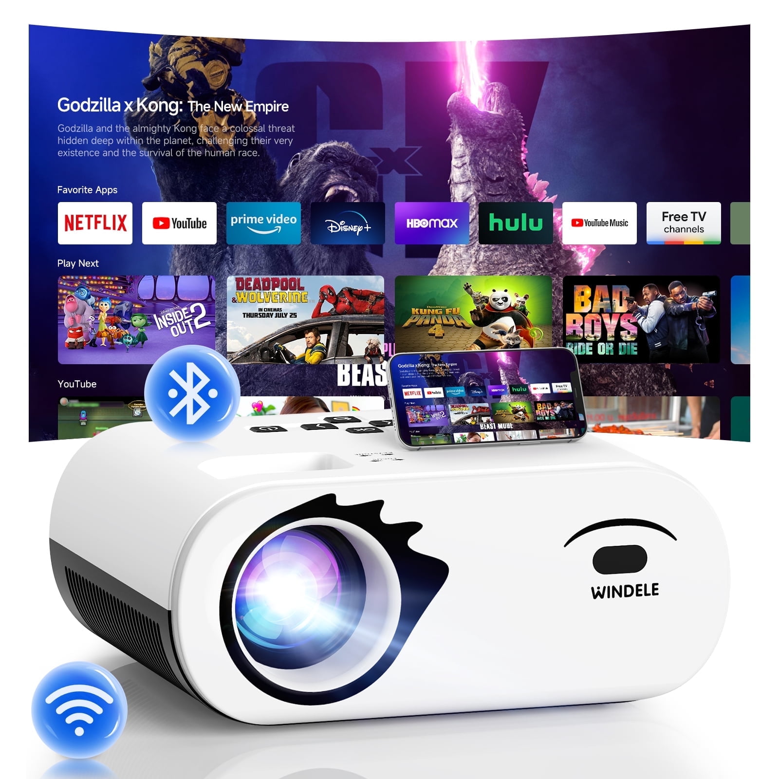WINDELE 5G WIFI Bluetooth Projector with Screen,USB-C Power Bank ...