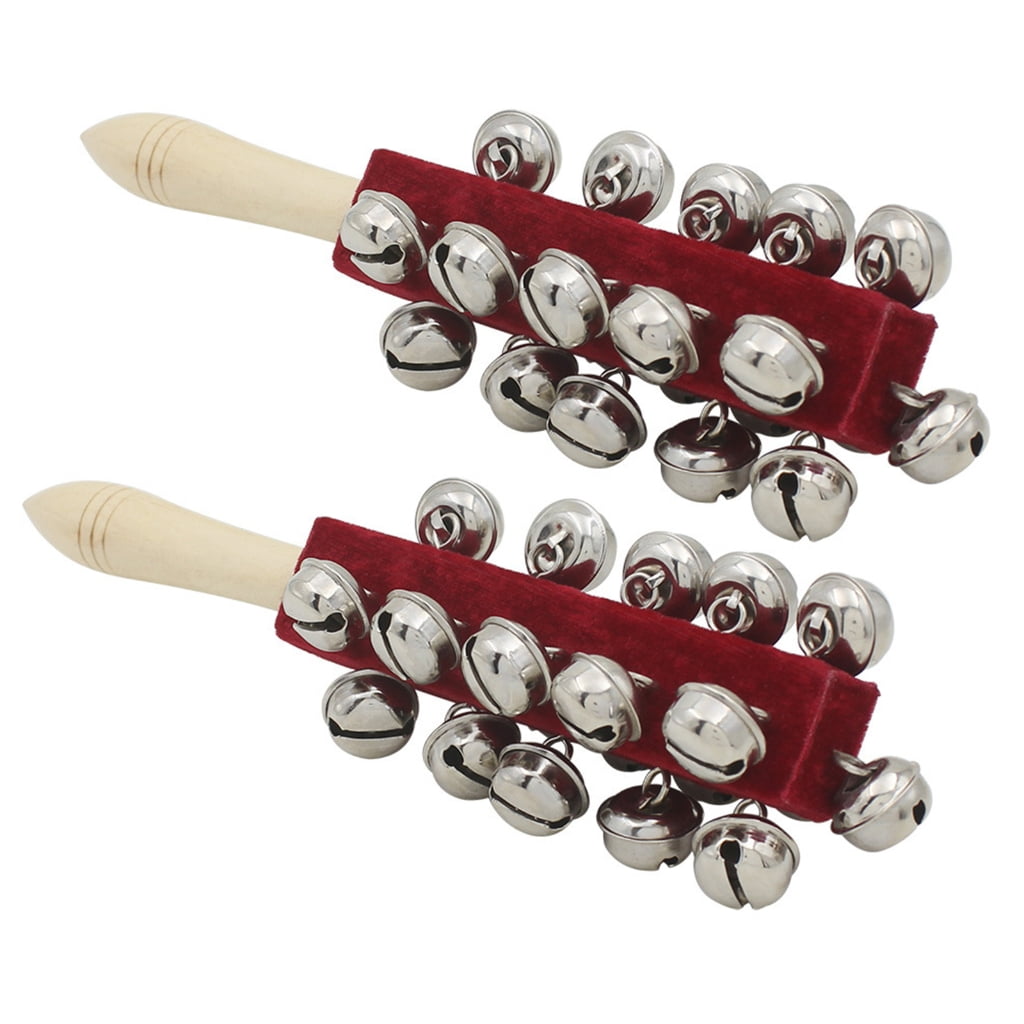 WINDLAND 2Pcs Musical Percussion Bells Stick Shaker Wood Handle Sleigh ...