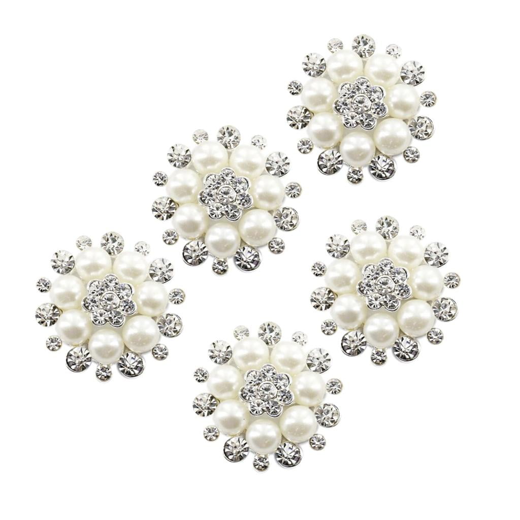 WINDLAND 5 Pcs Rhinestones Buttons Artificial Pearls Flower Buttons ...