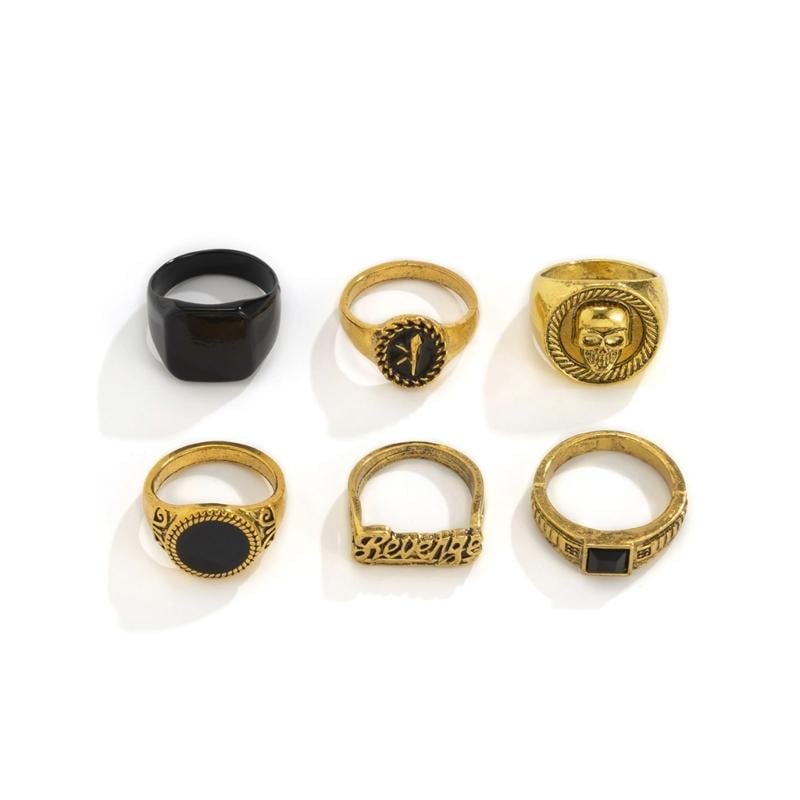 WINDLAND 6Pcs Vintage Black Stone Rings for Men Gothic Skeleton Portrait Couple Emo Y2k Fashion ...