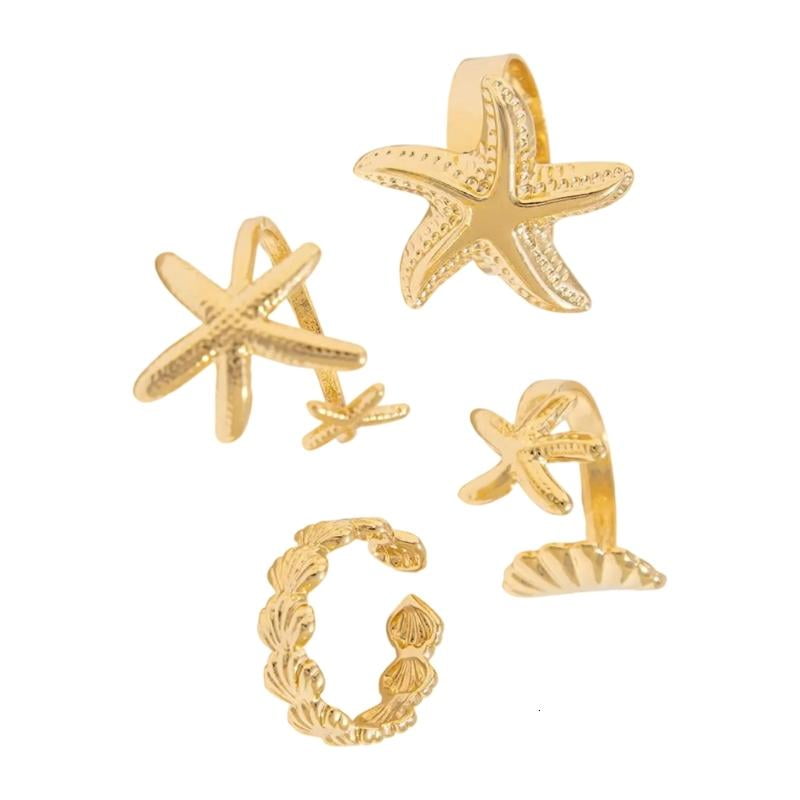WINDLAND Adjustable Knuckles Rings Set with Unique Starfish Designs for ...