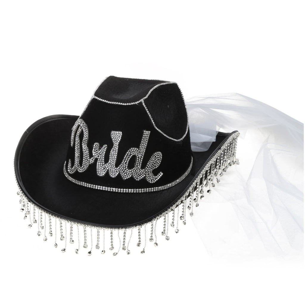 WINDLAND Bridal Cowboy Hat with Veil Bachelorette Party Accessory ...