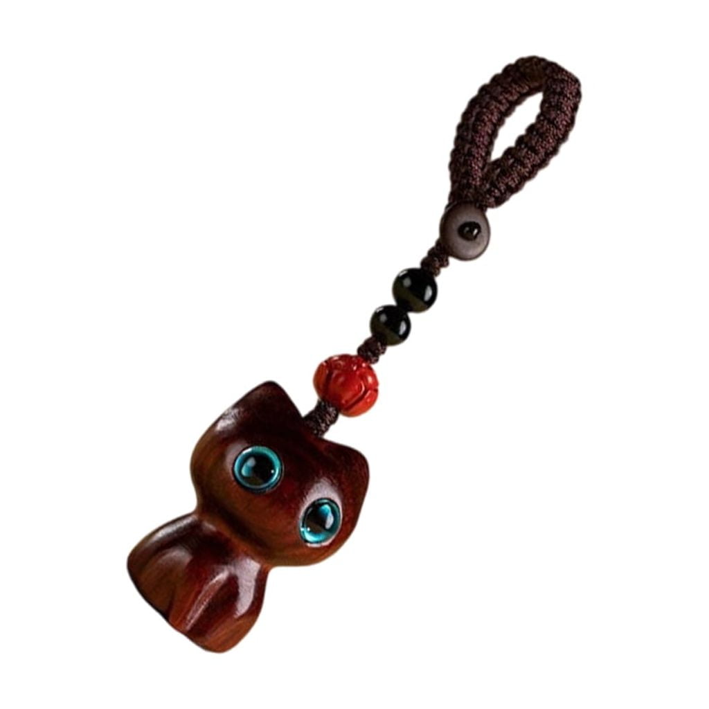 WINDLAND Ebony Wood Cat Keychain Stylish Key Holder Charm Portable ...