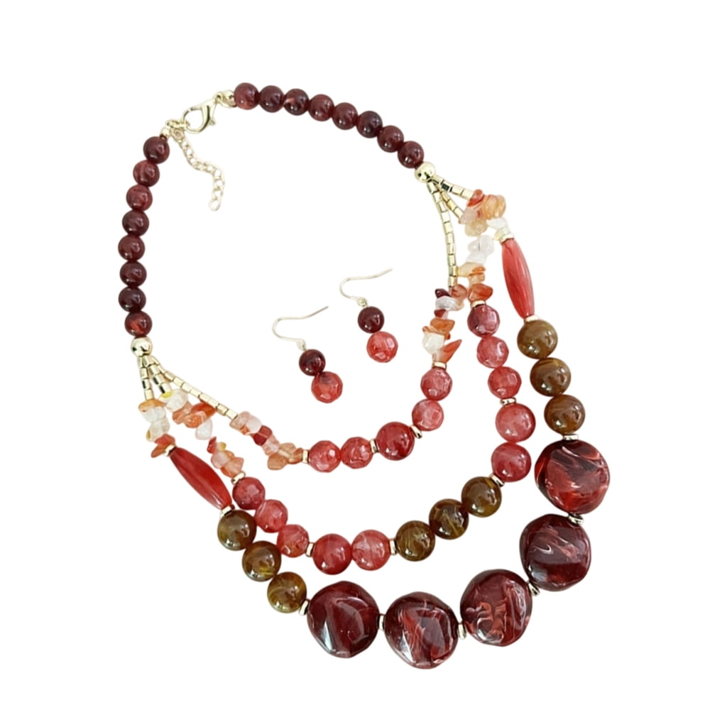 WINDLAND Elegant Multi Strand Bead Necklace Acrylic Charm Earrings Set ...