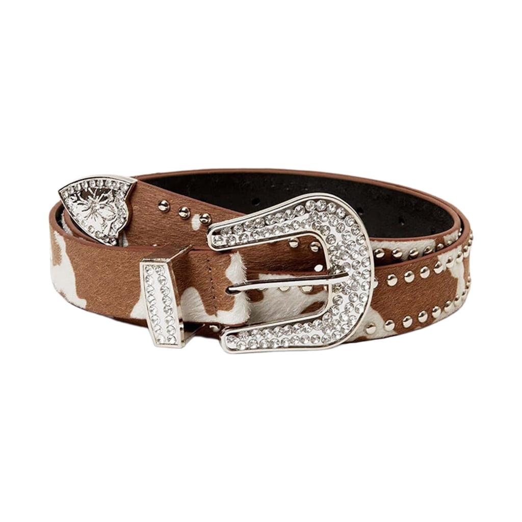 WINDLAND Hot Girl Glittered Waistband Gothic Rivets Leopard Cow Pattern ...