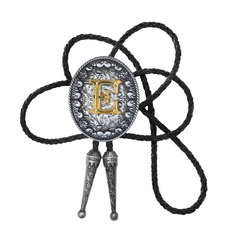 WINDLAND Metal Initial Letter Leather Bolo Tie Western Necktie for Men ...