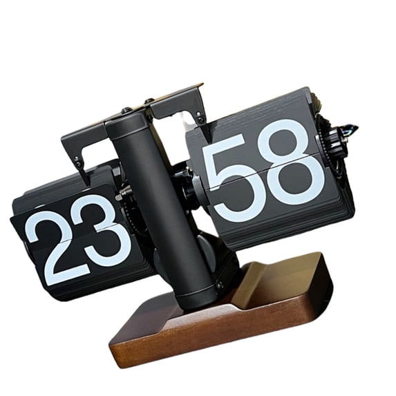 WINDLAND Minimalists Mechanical Digital Turn Page Clock with Wood Base ...