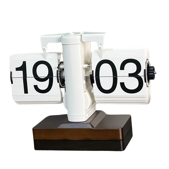 WINDLAND Minimalists Mechanical Digital Turn Page Clock with Wood Base ...