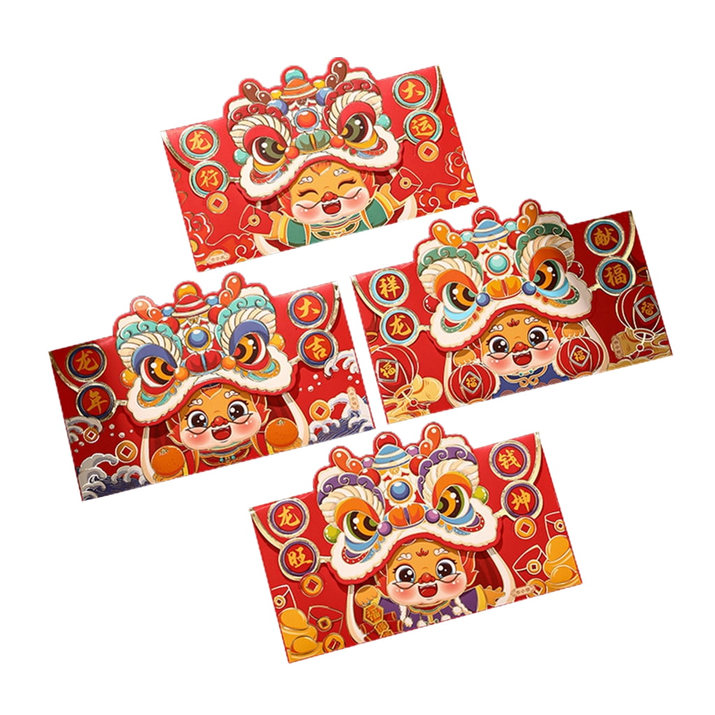 WINDLAND Pack of 4 Versatile 2024 Festive Envelopes Lions Dancing Money ...