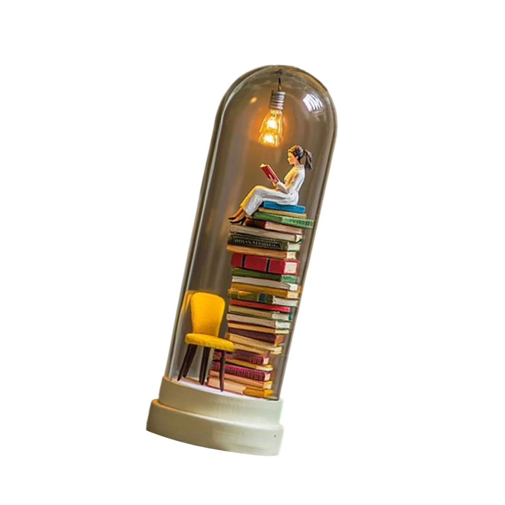 WINDLAND Portable Reading Themed Nightlight With Miniature Books Resins ...