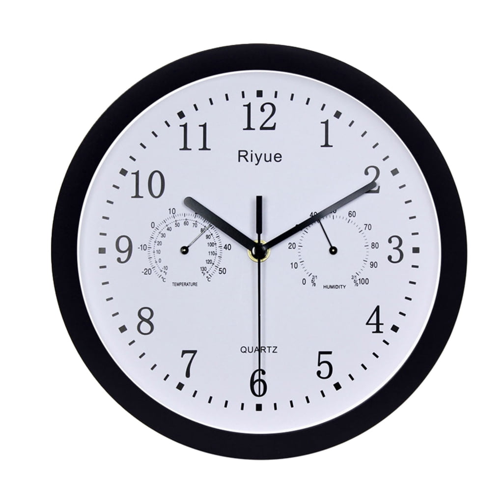 WINDLAND Round Wall Clock with Thermometer and Hygrometer Battery ...