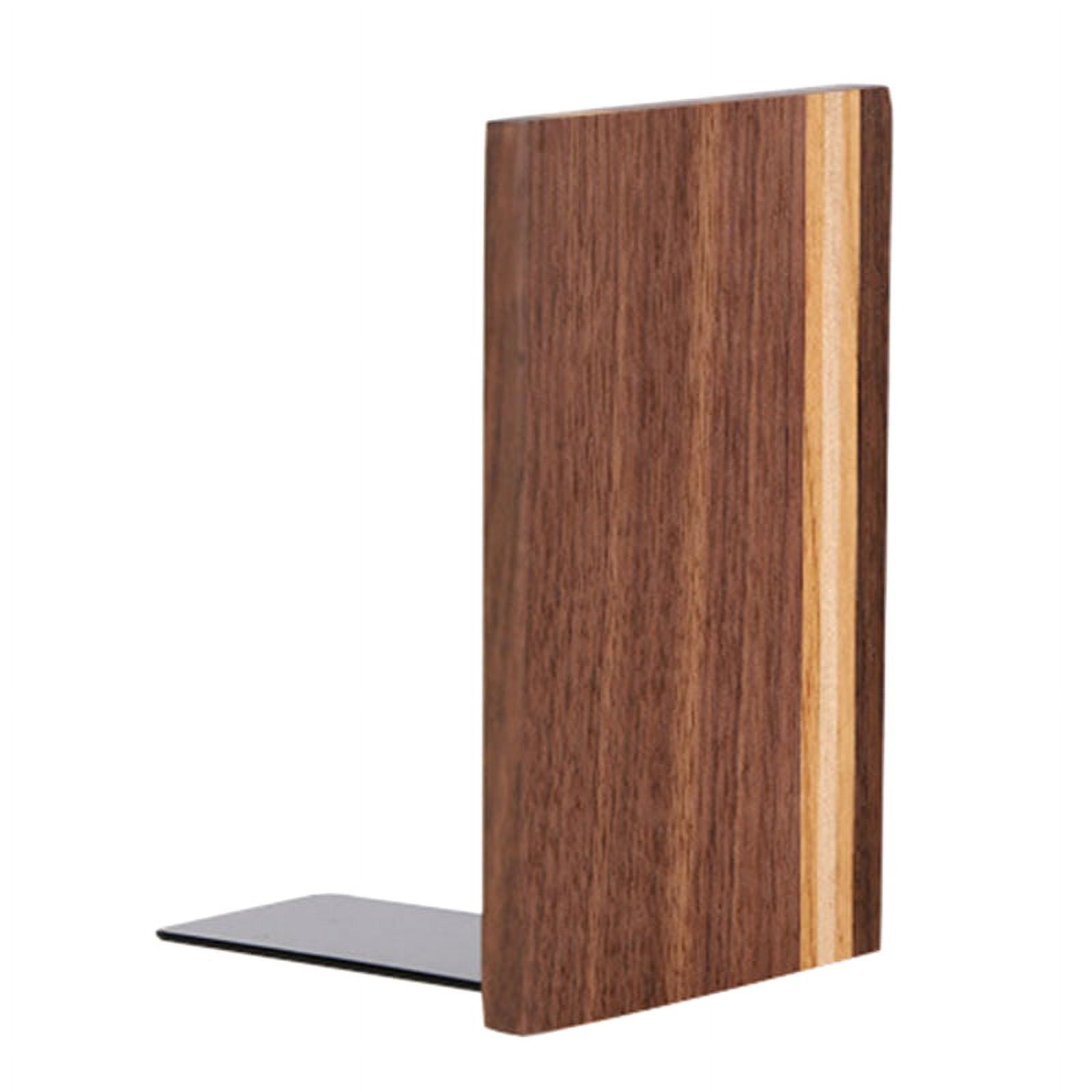 WINDLAND Solid Wood Bookend with Metal Base Magazine Book Display ...