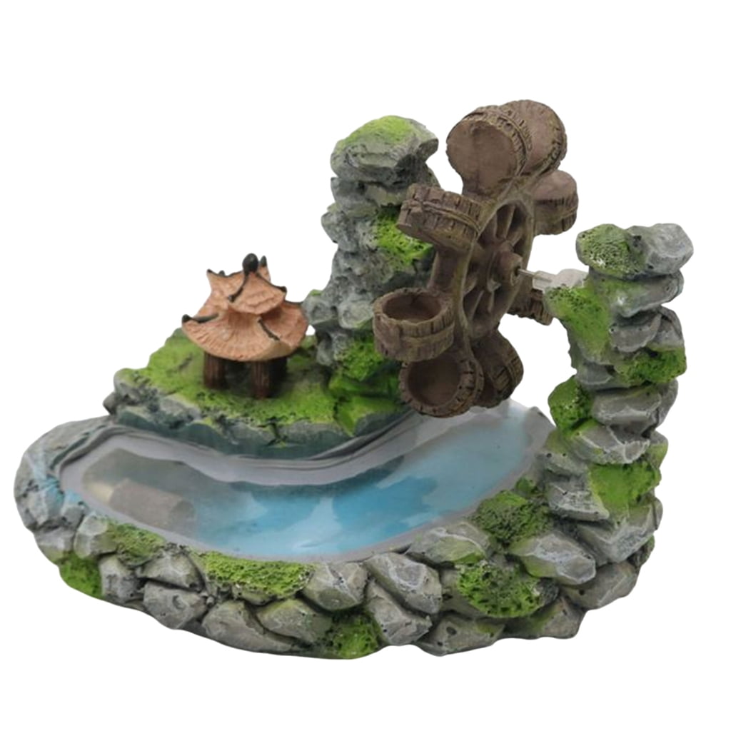 WINDLAND Waterwheel Statue Terrariums Landscape Rockery Figurine ...
