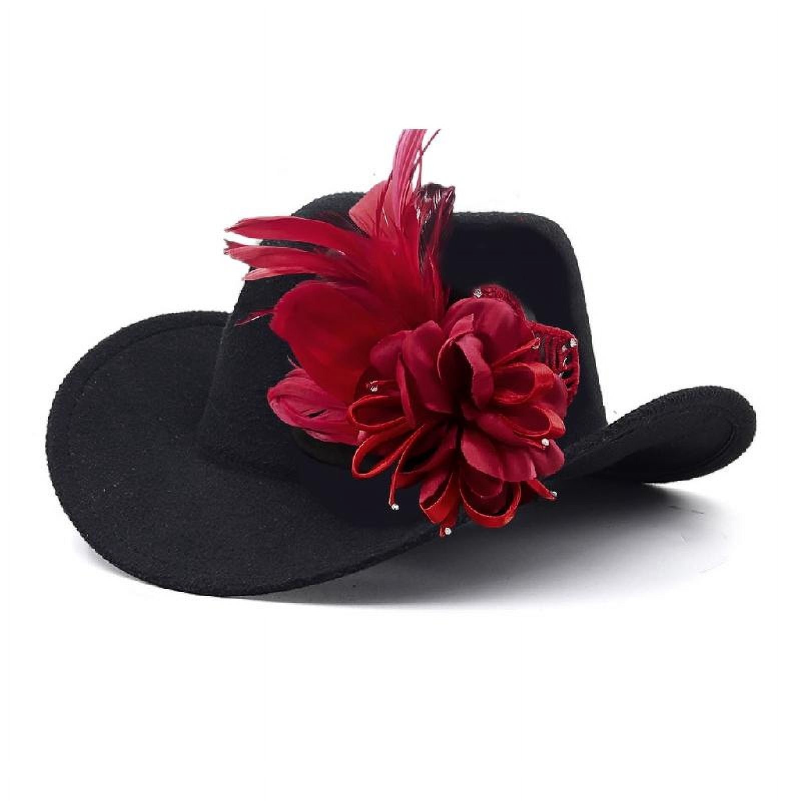 WINDLAND Womens Vintage Wide Brim Hat Cowgirl Hat Flower Feathers ...
