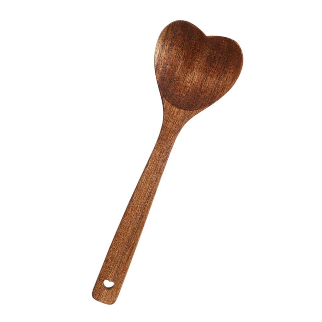 WINDLAND Wood Heart Shape Spoon Cooking Utensils Long Handle Mixing ...