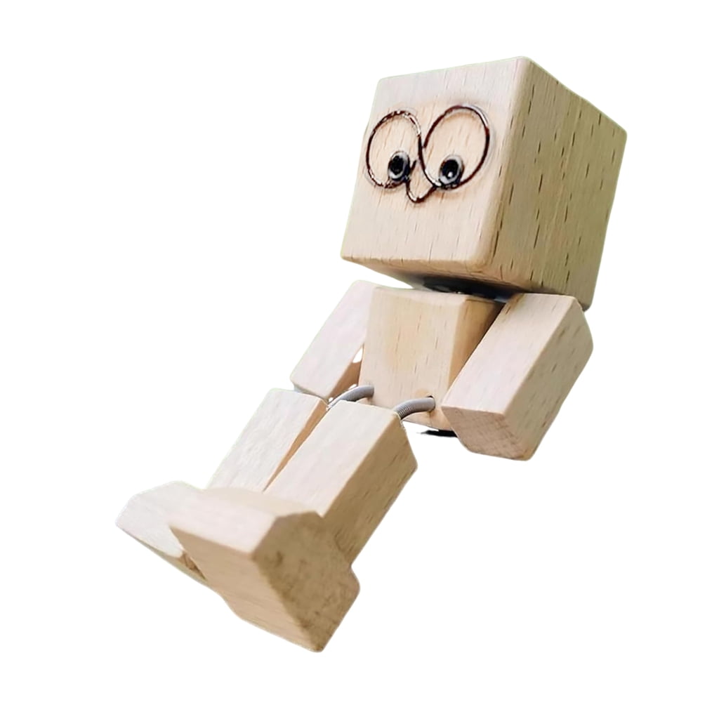 WINDLAND Wooden Car Dashboard Figurine Handmade Moving Shaking Legs ...