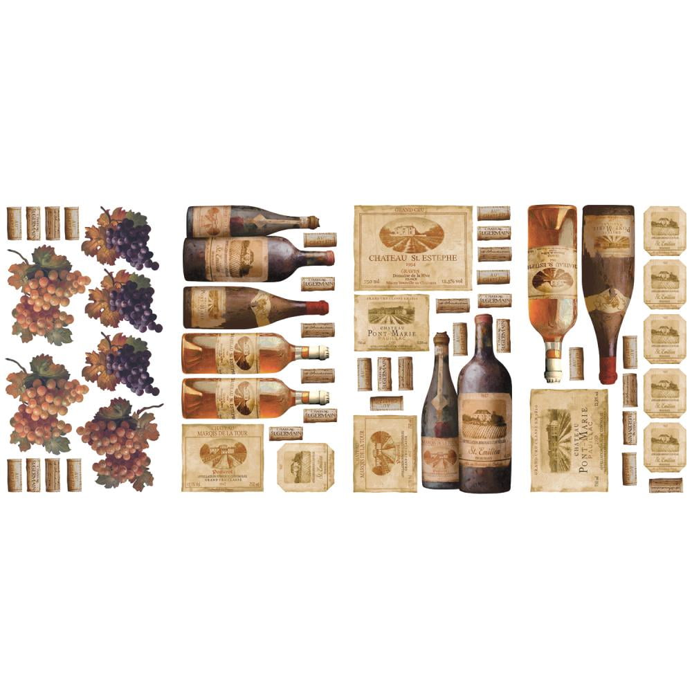 WINE TASTING Wall Decals Bottles Grapes Labels Stickers Kitchen Bar Den ...