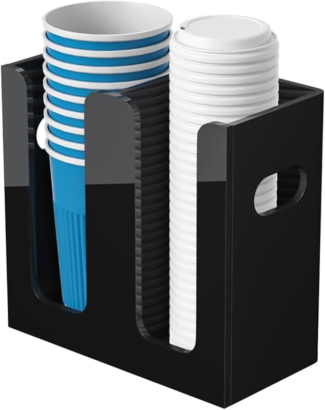 WINFFOR Disposable Cup Organizer Dispenser - 3 Compartments Black ...