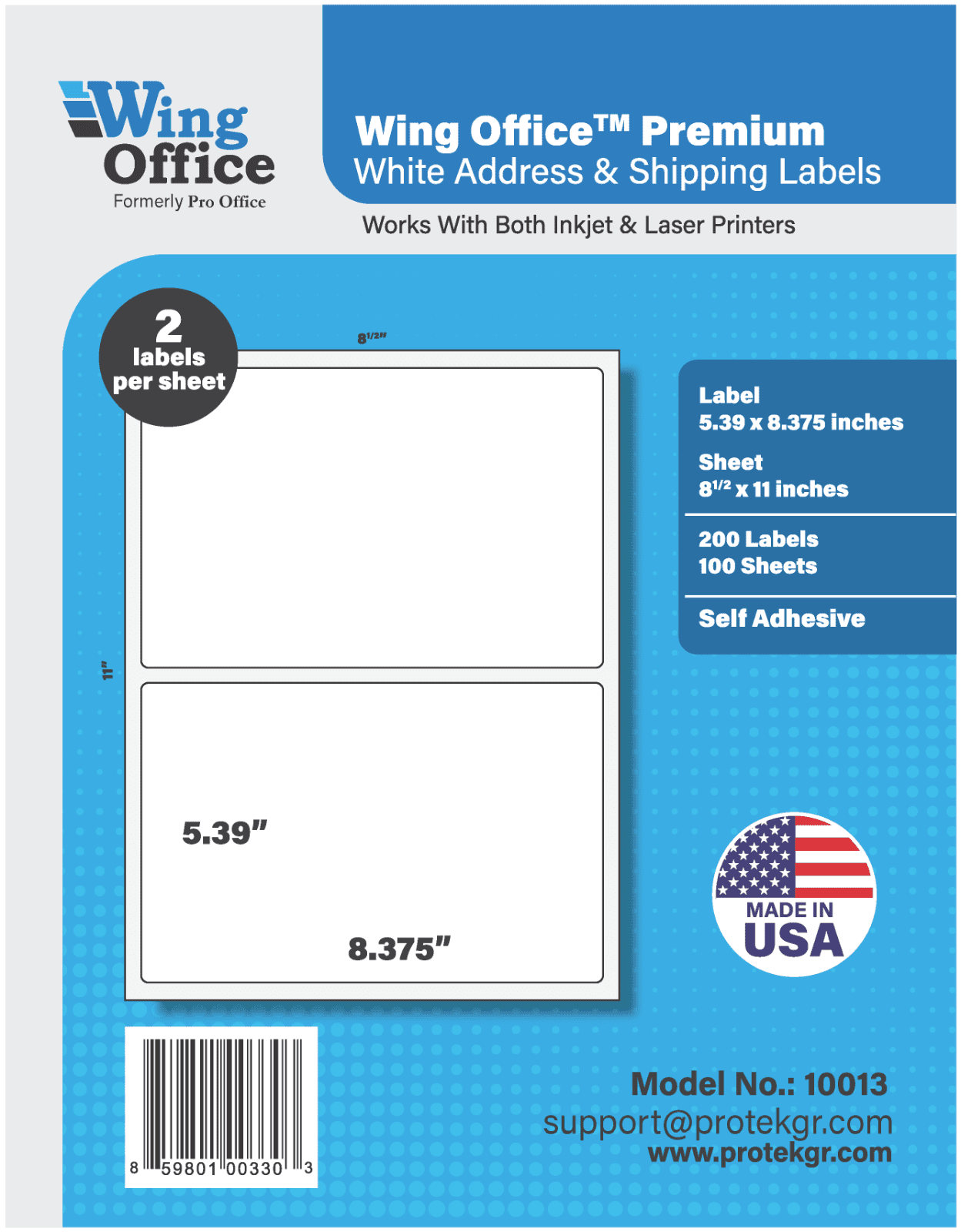 WING OFFICE 2500 Premium Shipping Labels Self Adhesive 2 per Sheet 5.4 ...