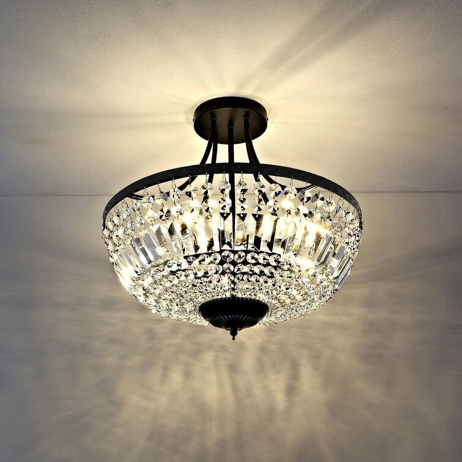 WINGBO 5-Light E26 Round Crystal Ceiling Light Fixture Semi Flush Mount ...