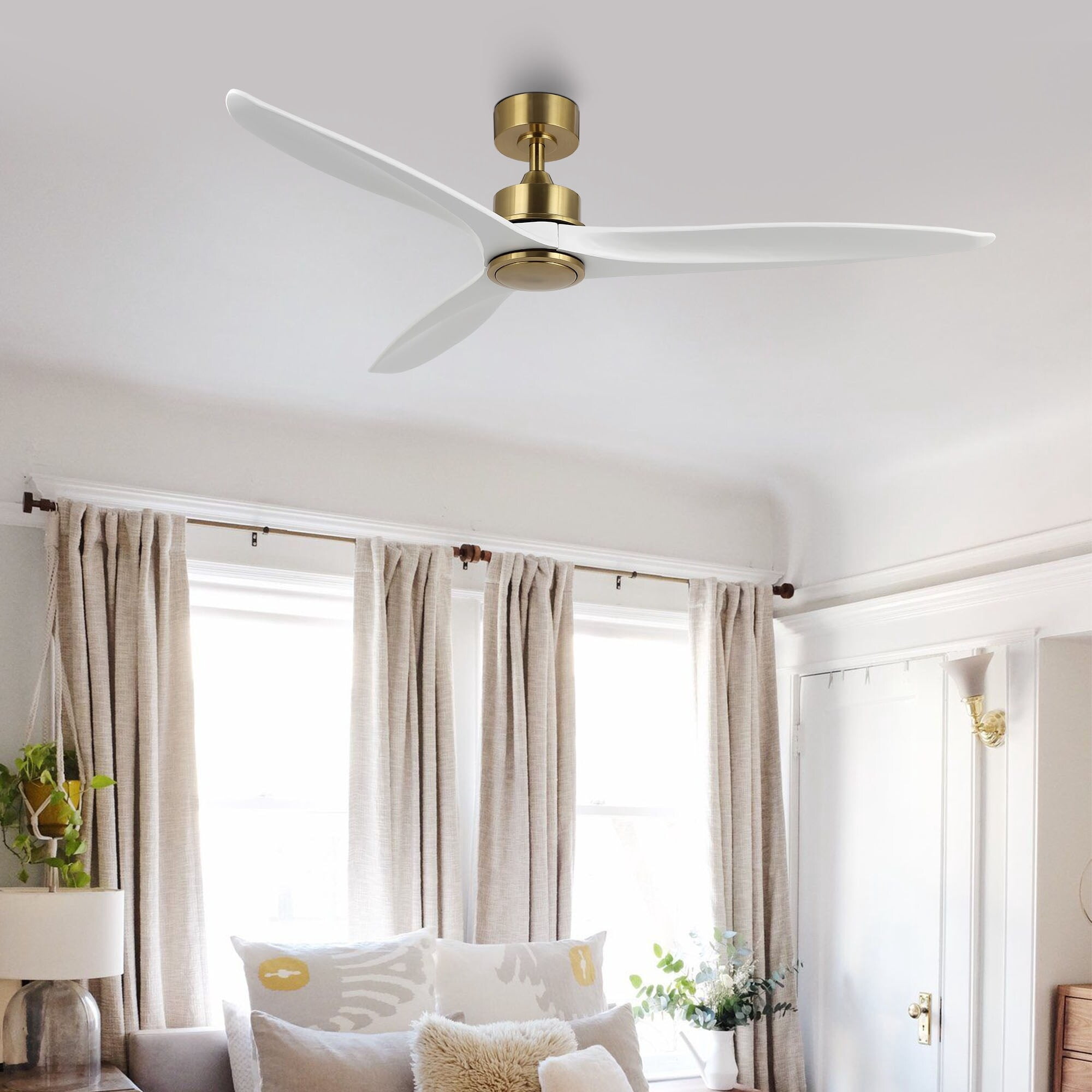 WINGBO 60" Solid Wood DC Motor Integrated LED Ceiling Fan with Remote ...