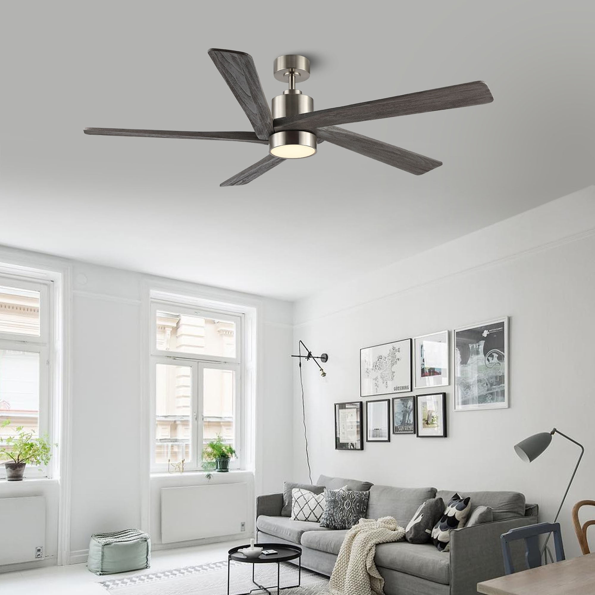 WINGBO 64 Inch DC Ceiling Fan with Lights, Remote, 5 Reversible Blades ...