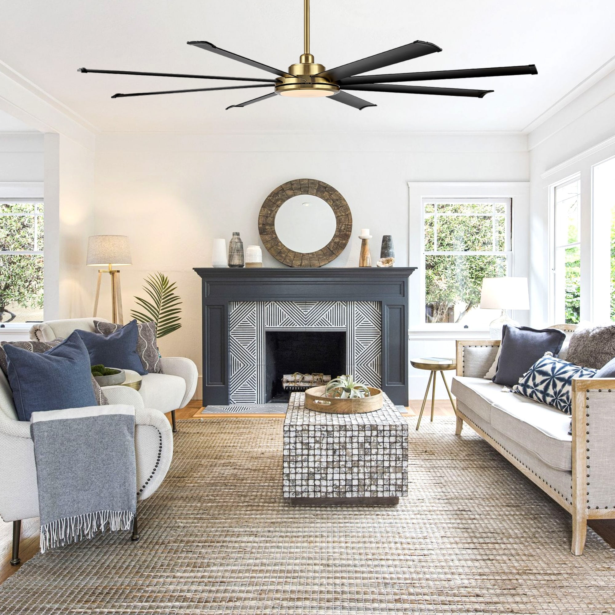 WINGBO 64" and 72" and 80" and 96" Indoor Ceiling Fan with LED Light ...