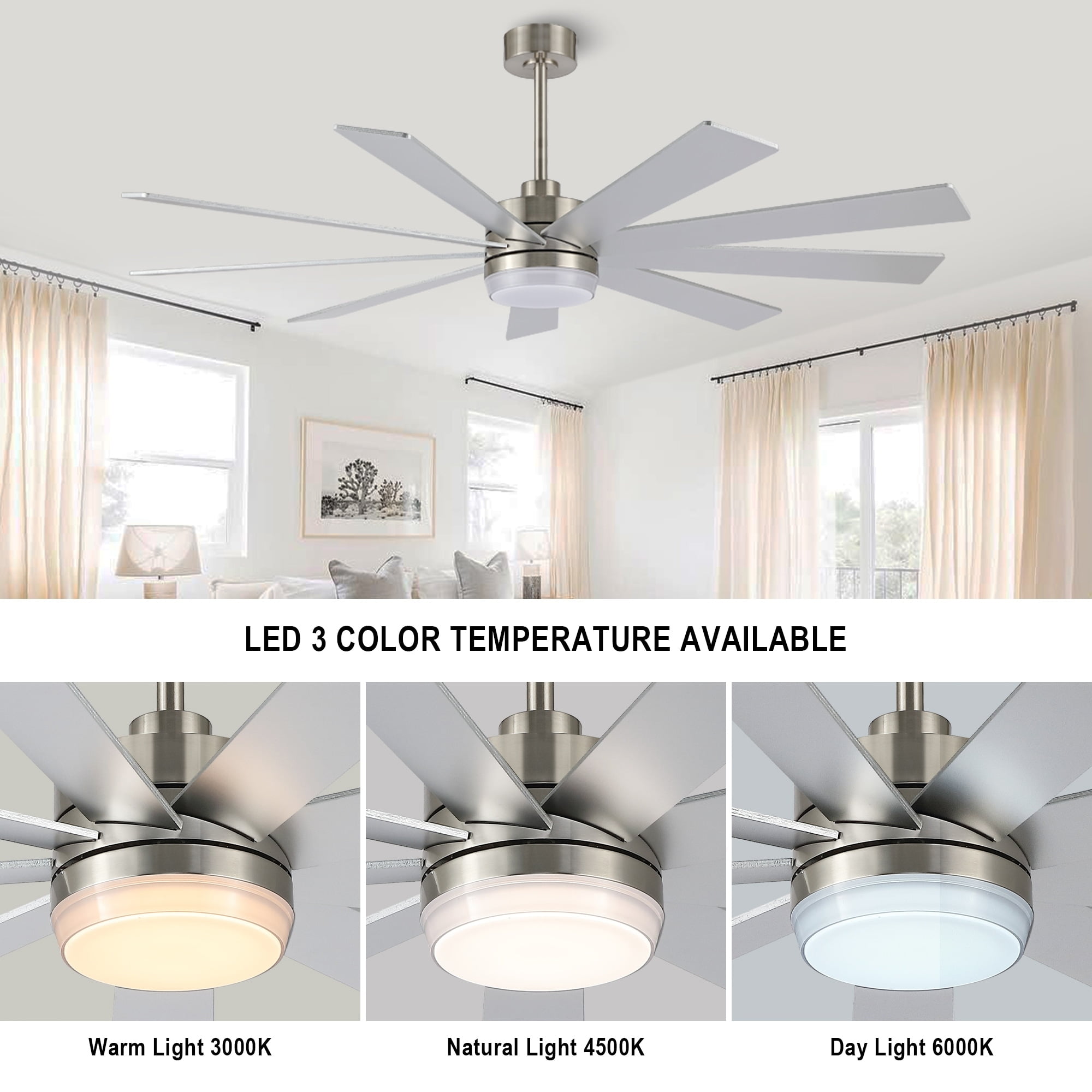 WINGBO 65/72 inch DC Motor Indoor Ceiling Fan with Light & Remote... 72 ...