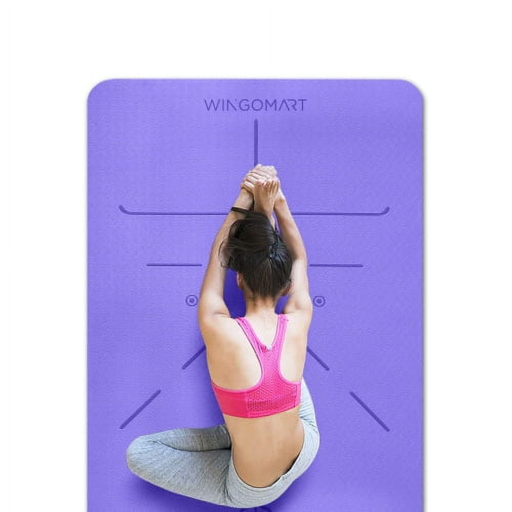 WINGOMART Yoga Mat with Alignment Lines TPE Two Sides Anti-Tear Mat Non-Slip Large Fitness Mat ...