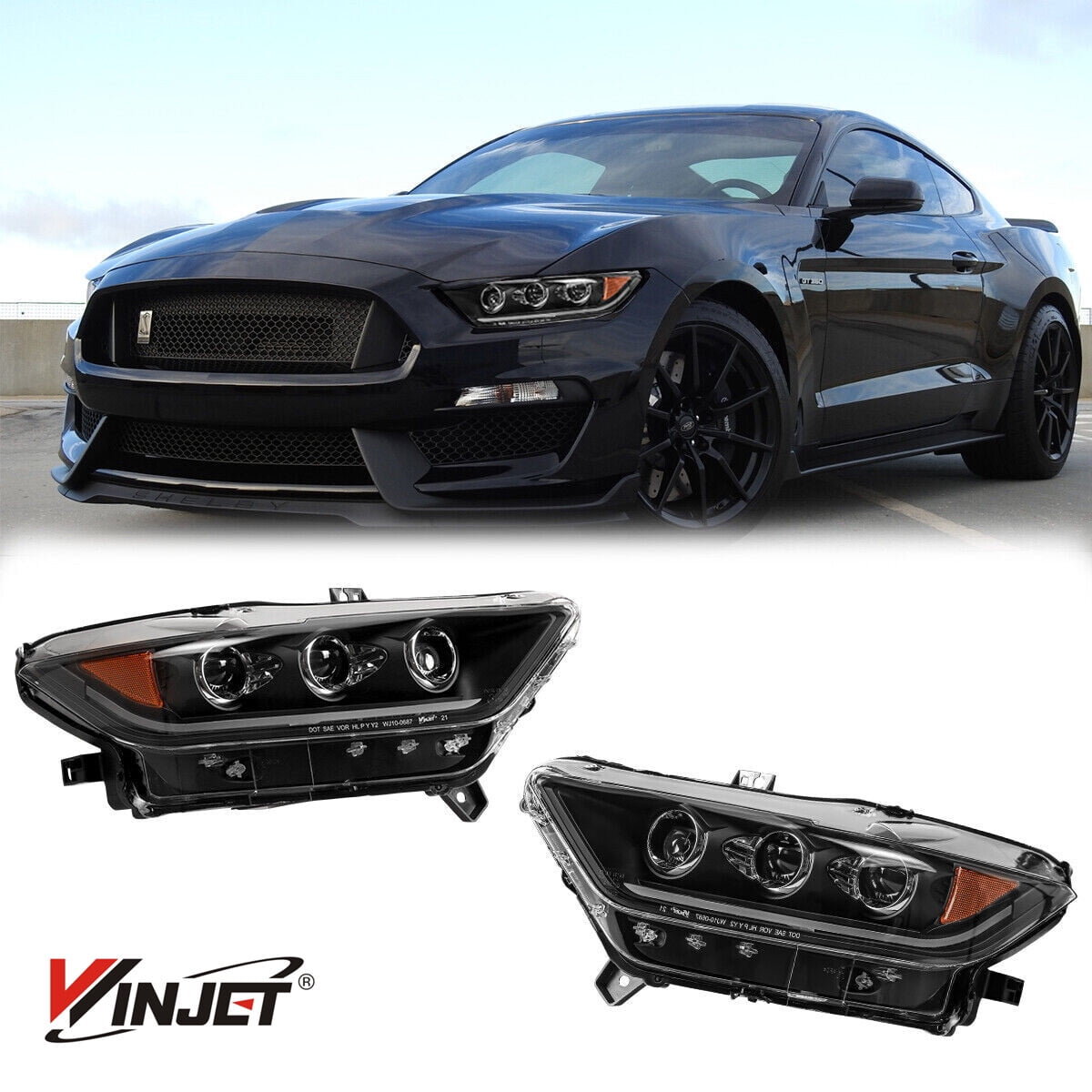 WINJET For 2015-2017 Ford Mustang Headlights LED Sequential Signal DRL ...