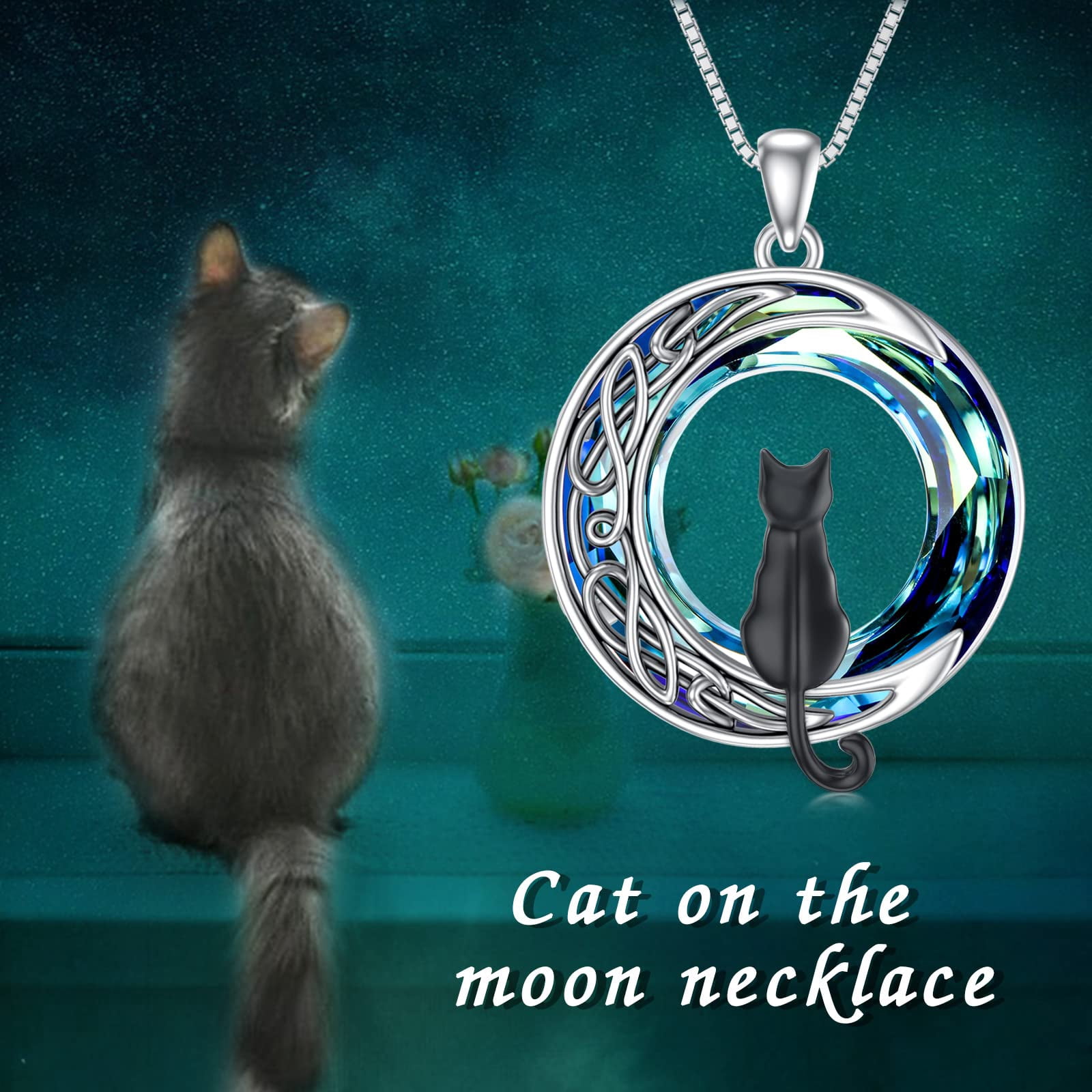 WINNICACA Graduation Gifts Black Cat Necklace S925 Sterling Silver Cat ...