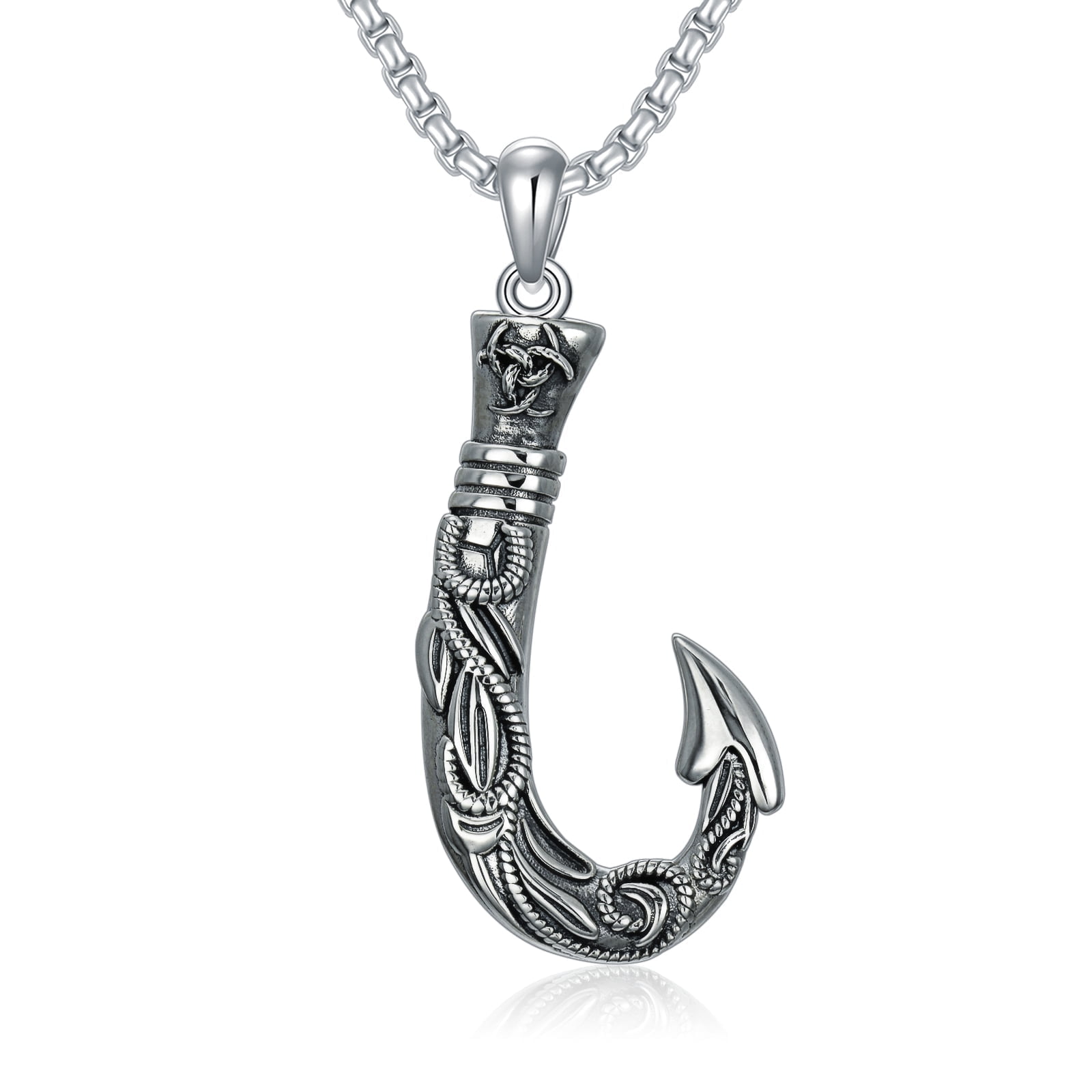 WINNICACA Christmas Gifts for Men S925 Sterling Silver Viking Fish Hook ...