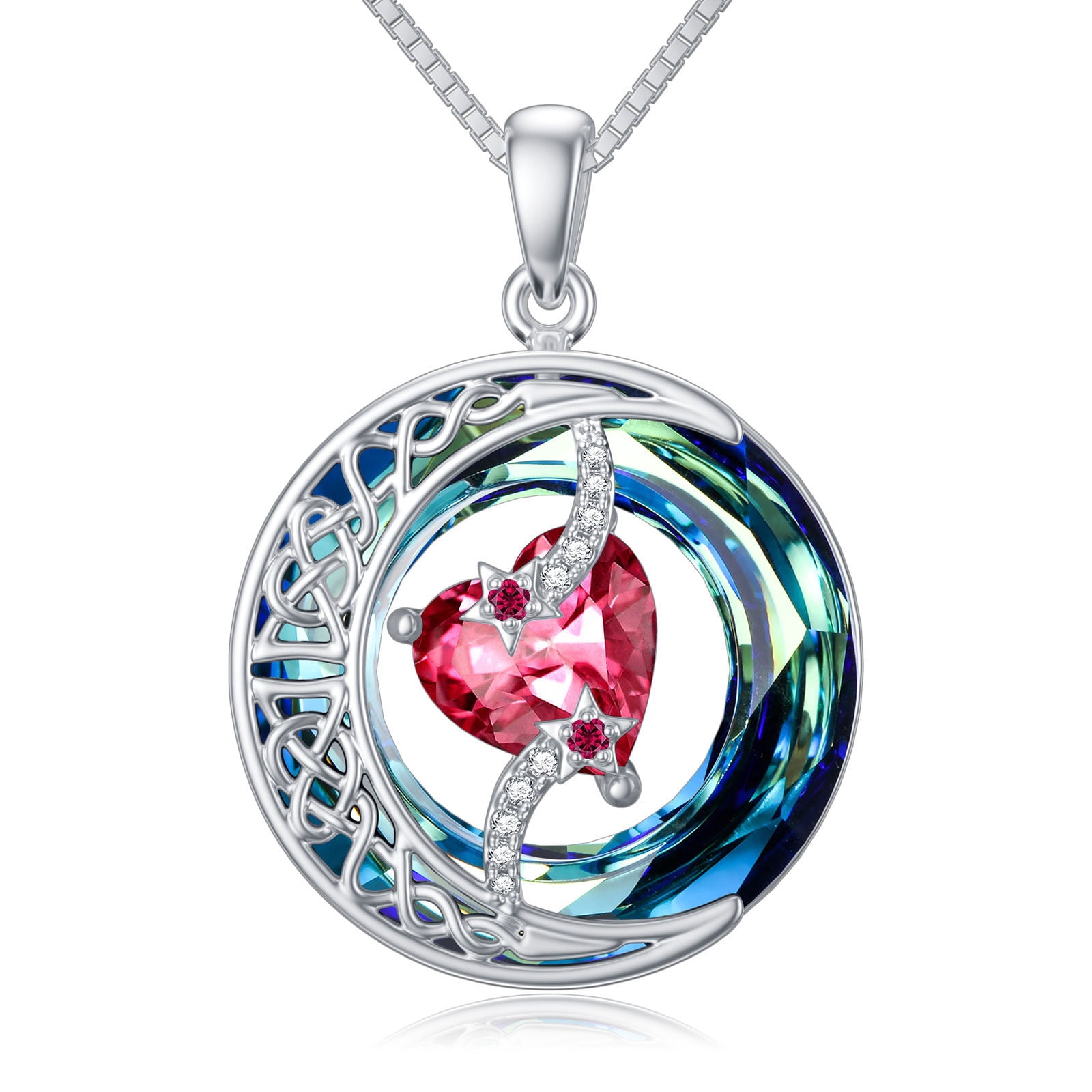 WINNICACA July Birthstone Necklace Sterling Silver Blue Crystal Moon ...