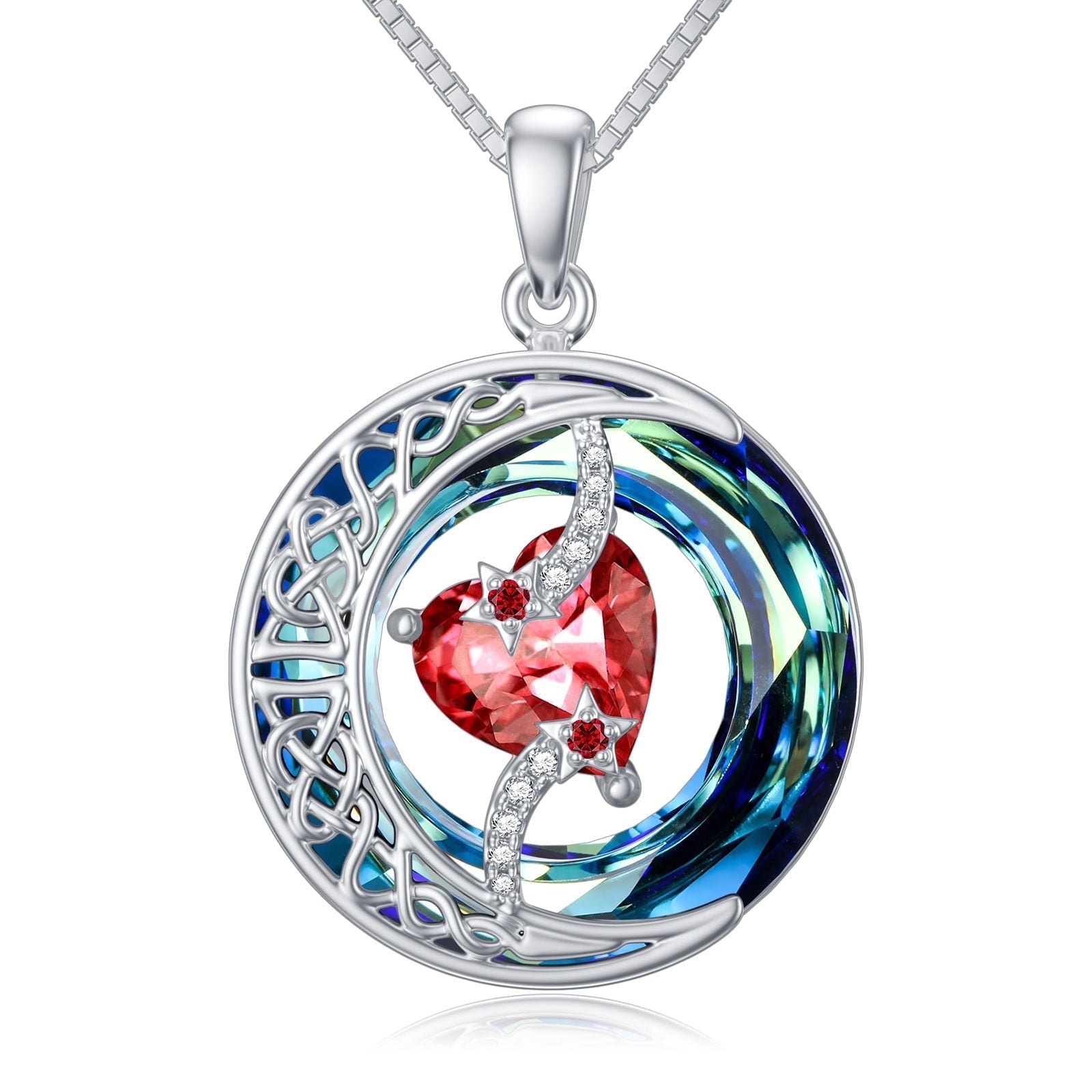 WINNICACA Birthday Gifts for Mom Sterling Silver Blue Crystal Moon Star ...