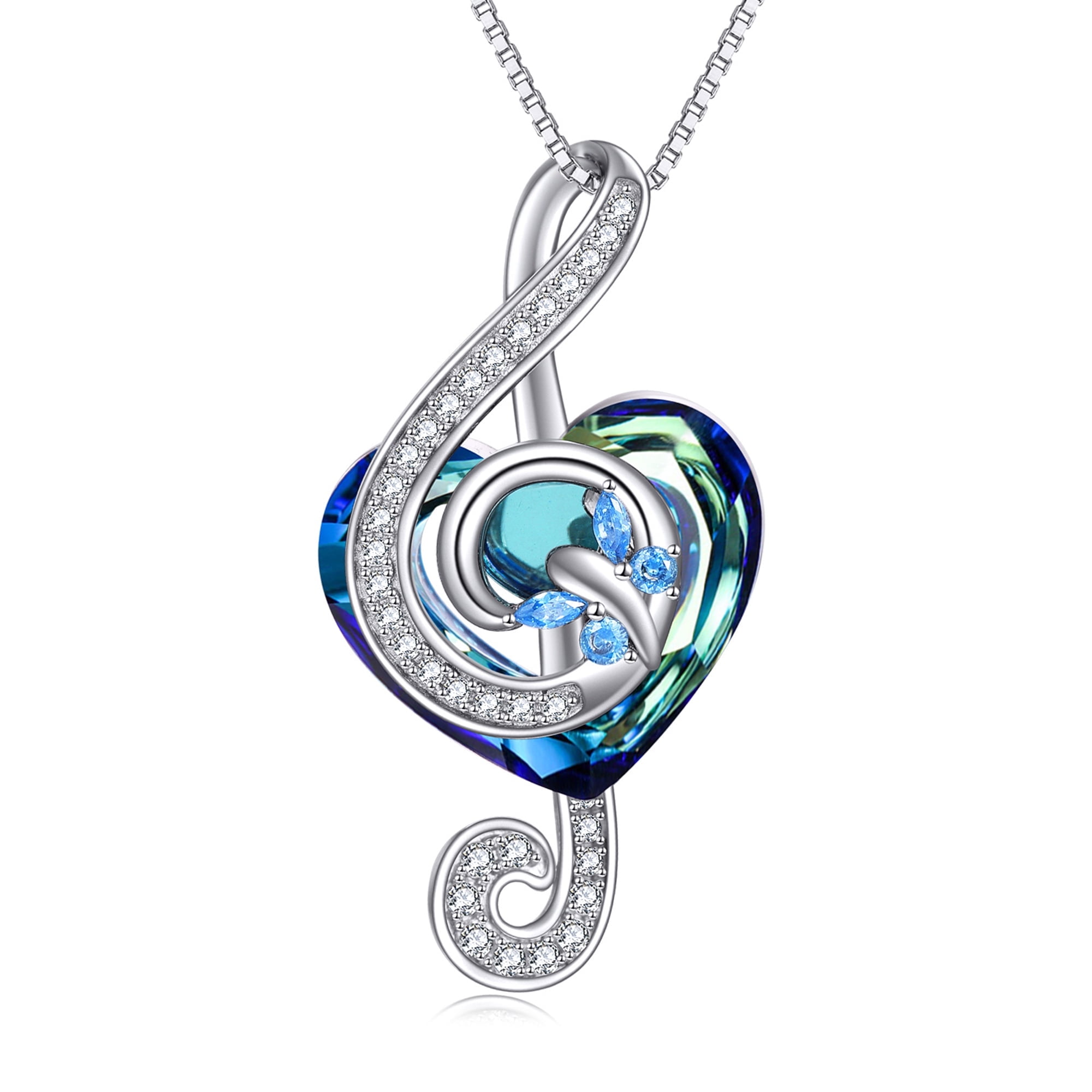 WINNICACA Sterling Silver Music Note Necklace with Blue Crystal Treble ...