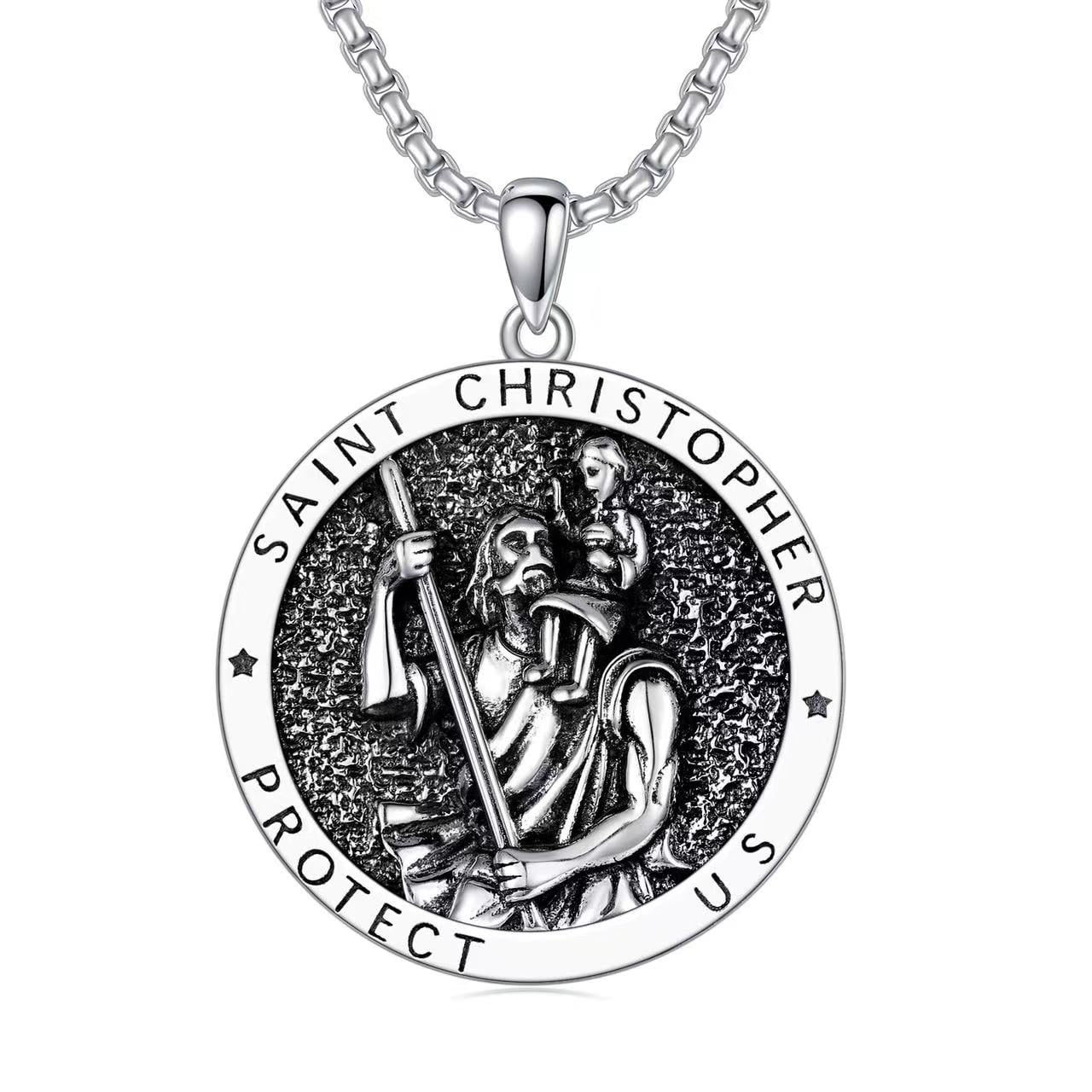 WINNICACA Saint Christopher Medal Necklace for Men Women 925 Sterling ...