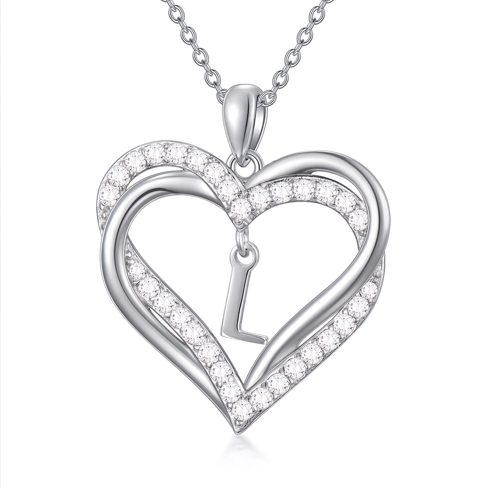 WINNICACA Double Heart Initial L Necklace S925 Sterling Silver ...