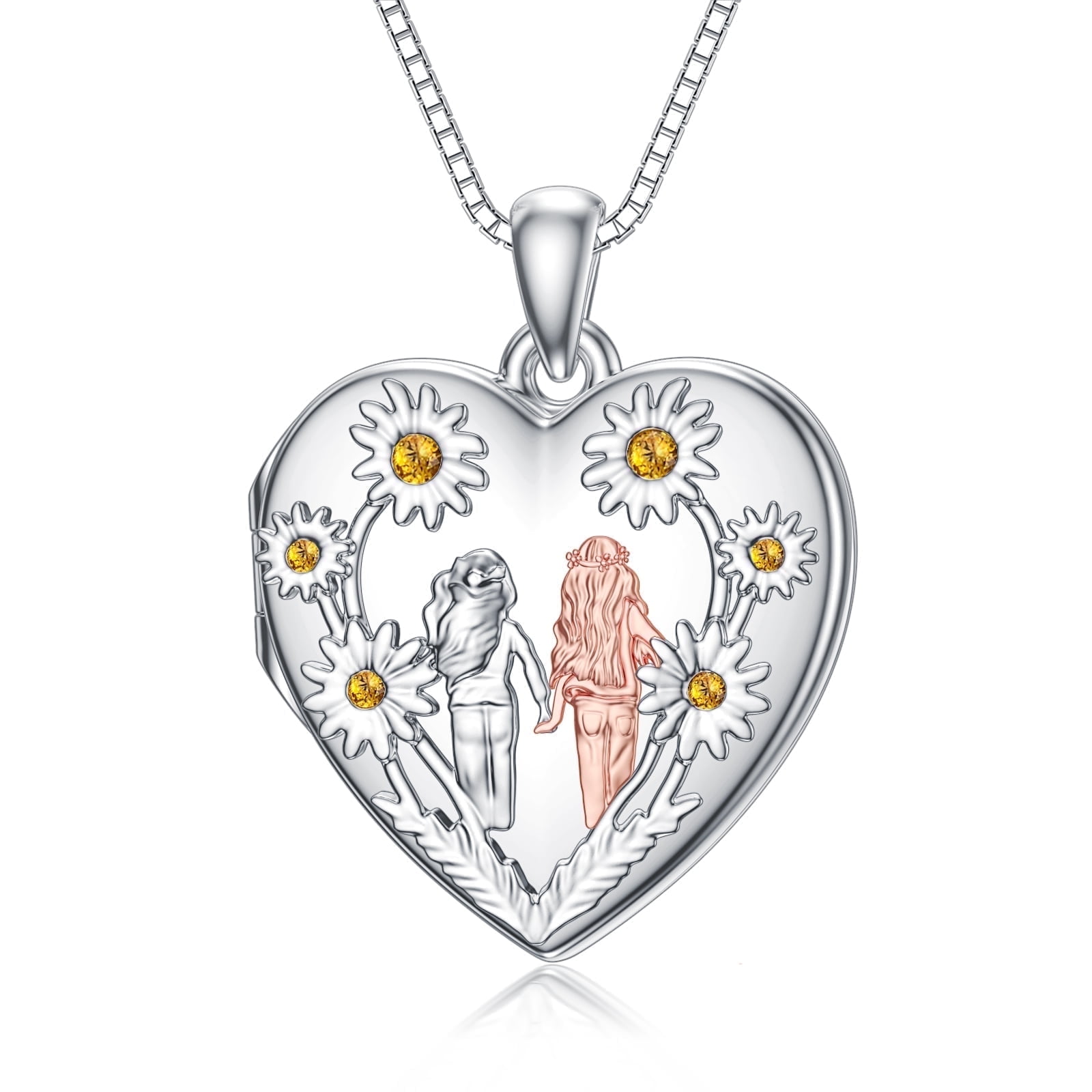 WINNICACA S925 Sterling Silver Sisters Photo Heart Locket Necklace Hand ...