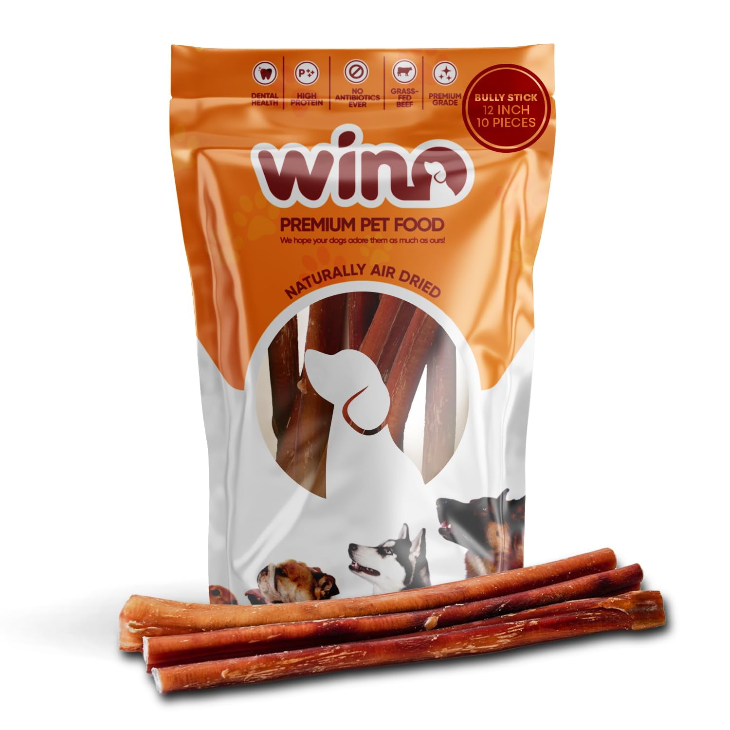 WINO - Bully Sticks STF9 for Dogs (12 in - 10 Pieces) - Fully ...