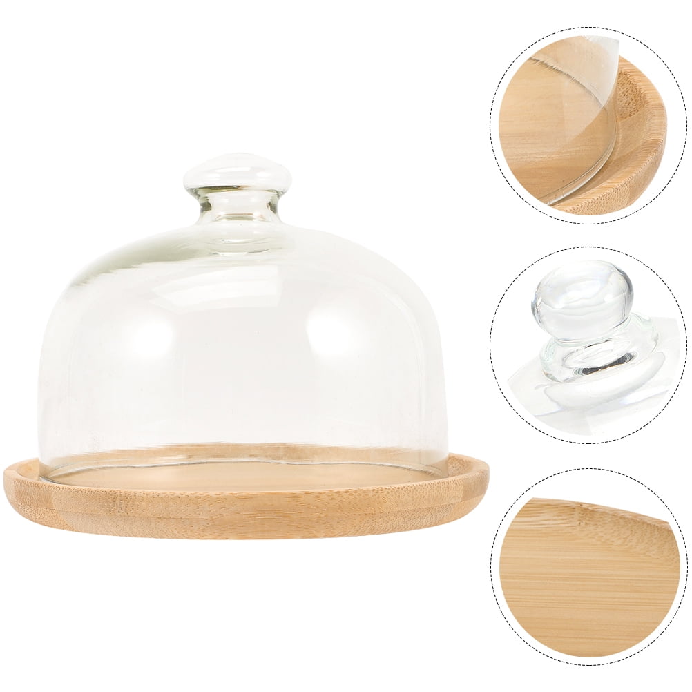 WINOMO 1 Set Cake Holder with Cover Glass and Bamboo Combination for ...