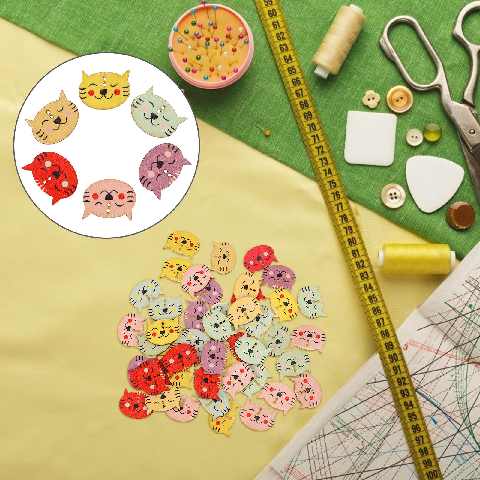 LEORX Round Shaped Sewing Button Kitten Shaped Wood 100Pcs - Walmart.com