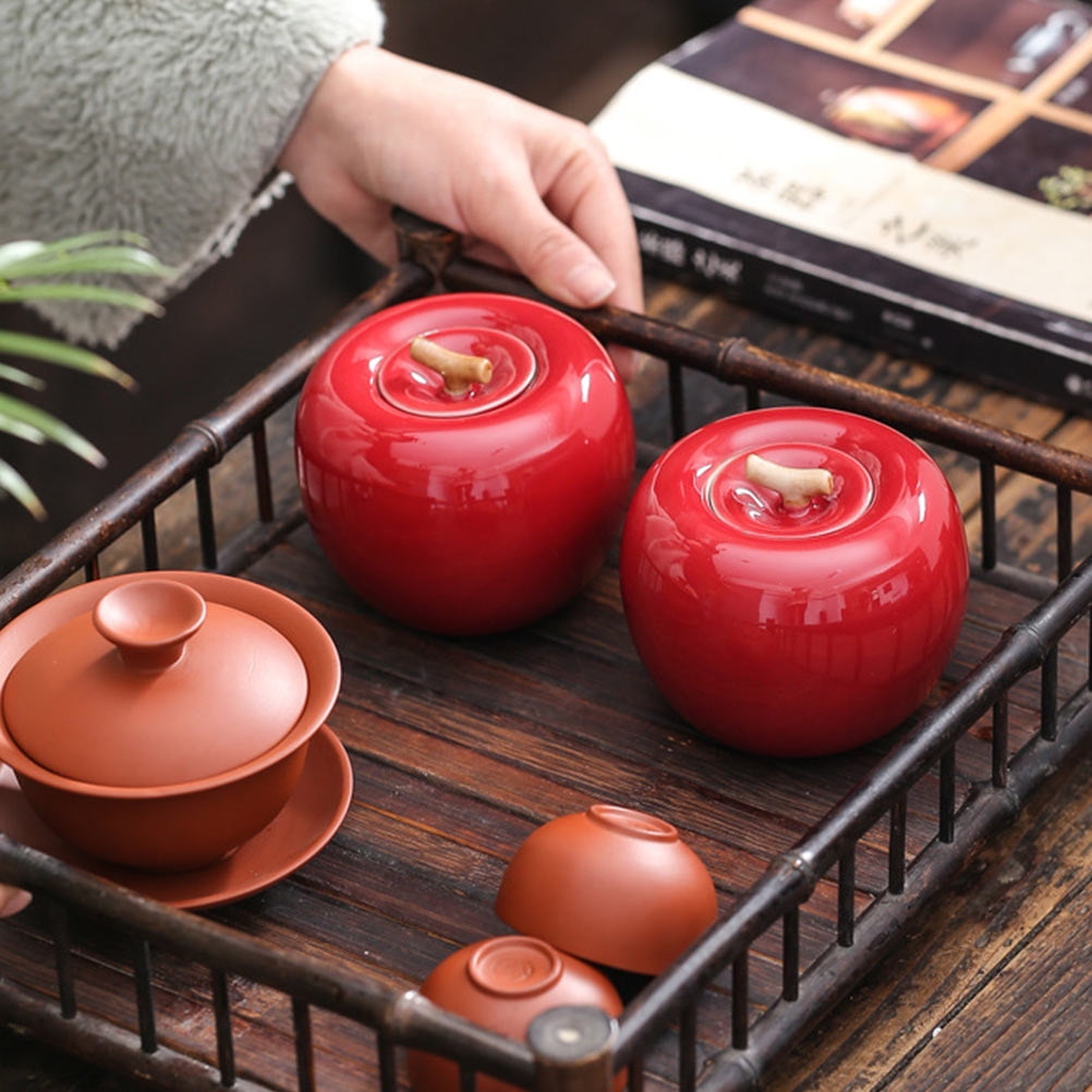 WINOMO 1Pack Ceramic Tea Container in Red Color for Stylish Desktop ...