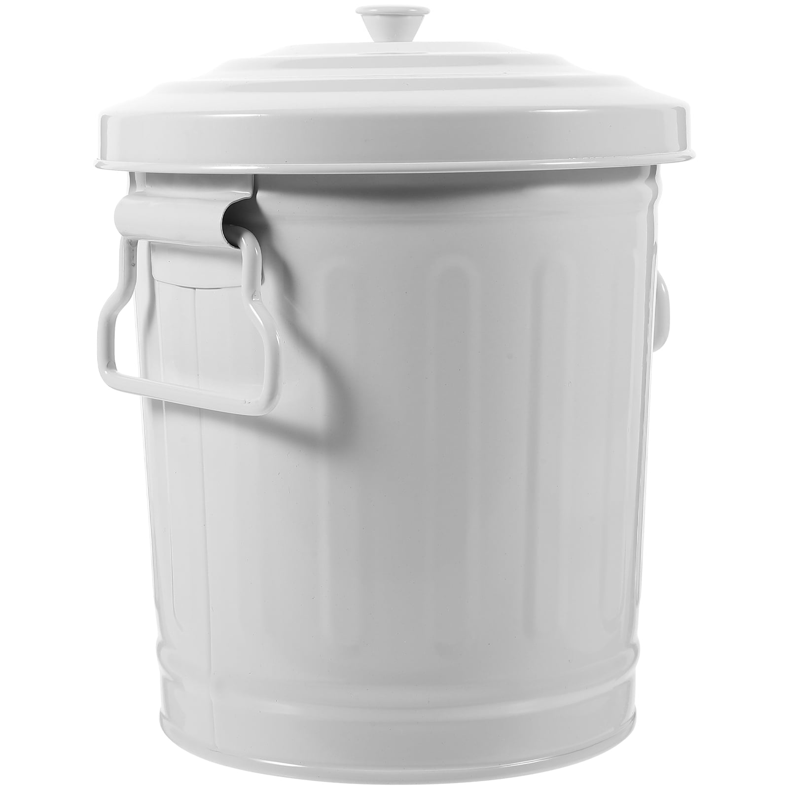 WINOMO 1Pack Small Metal Trash Can With Lid White Iron Cylindrical For ...